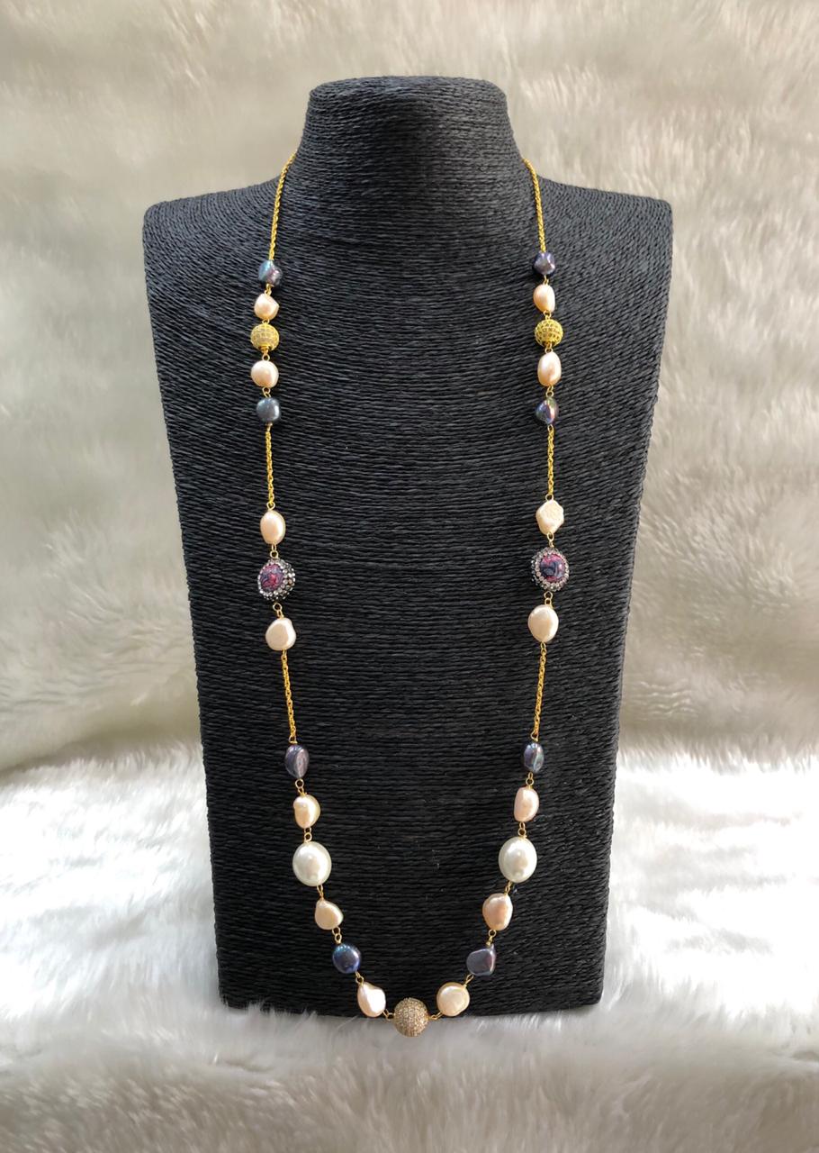 Single Line Long Gemstone Necklace